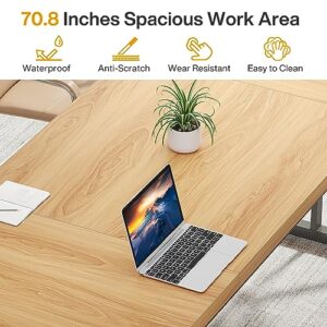 LITTLE TREE 70.8-Inch Large Executive Desk, Modern Computer Office Desk, Wooden Writing Desk Study Table for Home Office