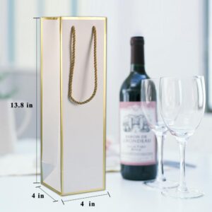 Miraclekoo Wine Gift Bag for Wine Bottles, 4 Pcs Luxury Wine Bottle Gift Bags, 4"x4"x13.8" Whiskey/Liquor Wine Bottle Bags For Gifts,Gold Foil White Wine Bags with Handles