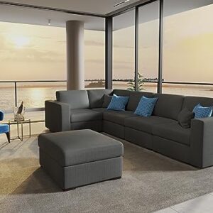 Sunrise Coast Modular Sectional Sofa Couche Convertible L Shaped Couches with Ottoman 127" Grey Large Sleeper Sofa Bed 6 Seat Sofa for Living Room