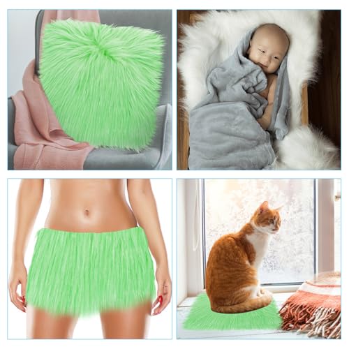 WLLHYF Faux Fur Fabric Precut Strips 2x60 inch Shaggy Plush Pre Cut Rolls Soft Fluffy Fuzzy Fur for DIY Craft Supply, Cosplay Costumes, Decoration, Gnome Beard Santa Hair (Green)