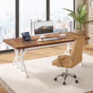 LITTLE TREE 70.8-Inch Large Executive Desk, Modern Computer Office Desk, Wooden Writing Desk Study Table for Home Office