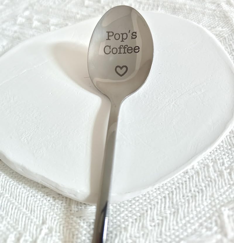 Pop Gifts Coffee Spoon from Grandkids Grandchildren Fun Pop's Coffee Spoons for Grandpa Papa Coffee Lover Gifts for Grandfather Granddaddy Christmas Gift Engraved Pop Spoon