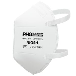 PHG PROTECTIVE HEALTH GEAR N95 Particulate Filtering Respirators, NIOSH Certified, MADE IN USA, For Medical & Personal Use, Head-Straps, 20 Individually Wrapped Masks