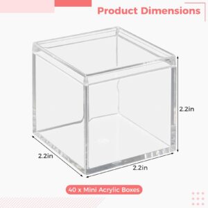 40 Pcs Clear Acrylic Boxes, Small Clear Boxes with Lids, 2.2 x 2.2 x 2.2 in Plastic Square Cube, Square Display Box, Clear Container Boxes for Candy Pill Earring Jewelry Tiny Beads