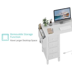 Lufeiya White L Shaped Computer Desk with Drawers & Storage Shelves, 47 Inch Corner Desk with Power Outlet for Home Office Bedroom, L-Shaped Teen PC Desks with Fabric Drawer, White