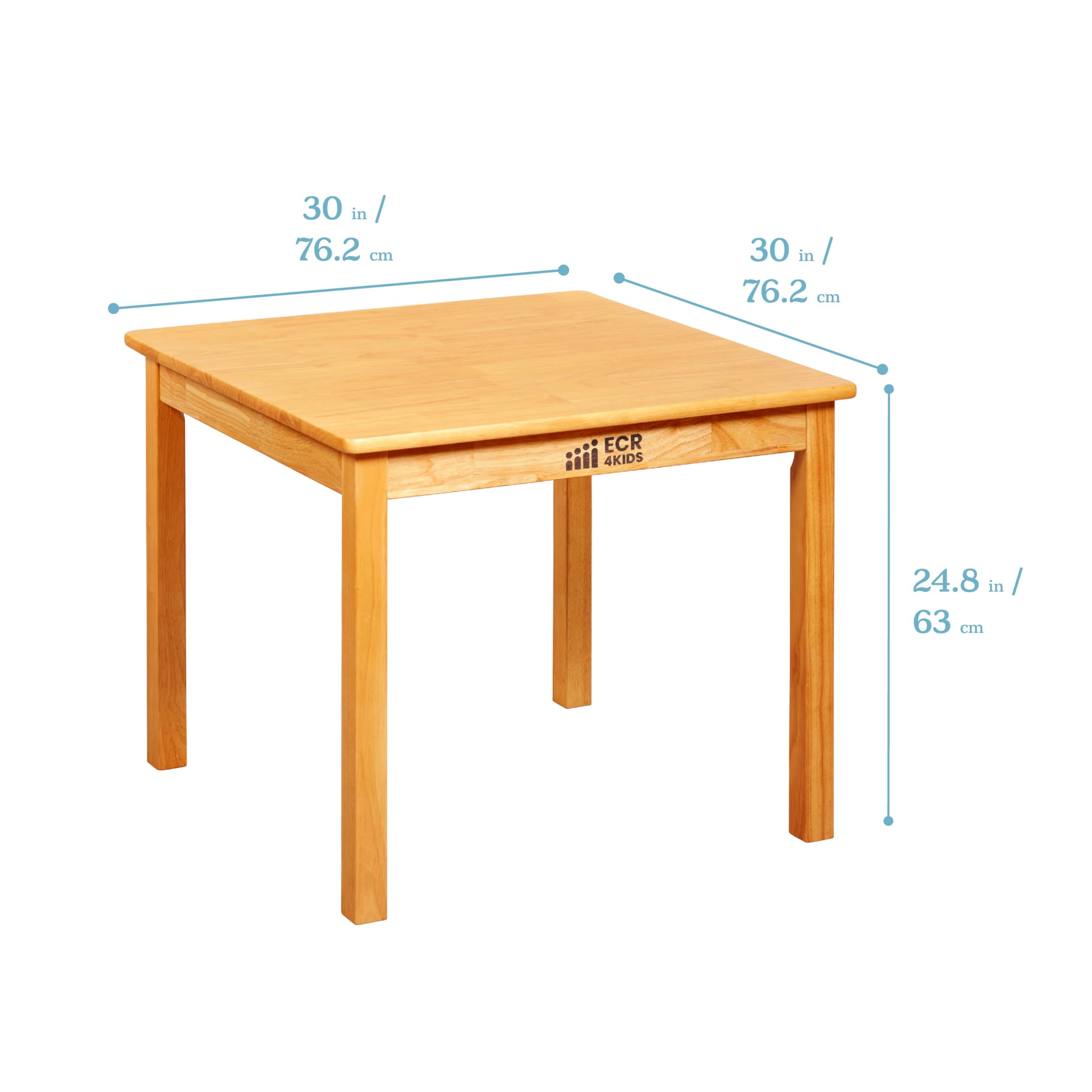 ECR4Kids 30in D Square Hardwood Table with 24in Legs and Two 14in Chairs, Kids Furniture, Honey