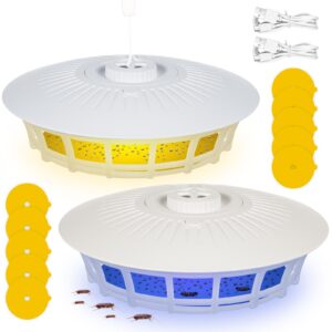 2 pack flea traps for inside your home with 10 sticky refill discs & 4 led light modes flea light trap for indoor, harmless & friendly to pets & kids pest trapper for fleas, flies, mosquitoes, moths