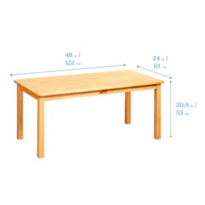 ECR4Kids 24in x 48in Rectangular Hardwood Table with 20in Legs and Four 10in Chair, Kids Furniture, Honey