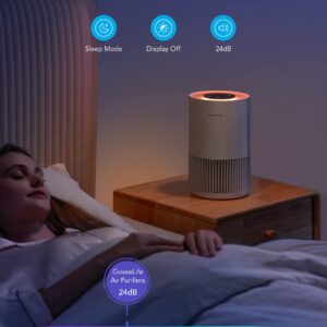 GoveeLife Smart Air Purifiers for Bedroom, with WiFi Alexa Control, HEPA 24dB Quiet Air Purifier with Fragrance Sponge, RGB Night Light, for Pet Dander, Allergies, Smoke, Office and Desktop, White