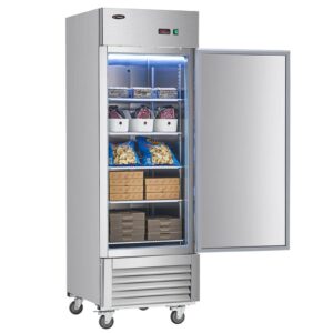 fricool commercial refrigerator with single solid door, 23 cu.ft stainless steel reach-in merchandiser upright freezerless refrigerator for restaurant, bar, shop, residential beverages and drinks