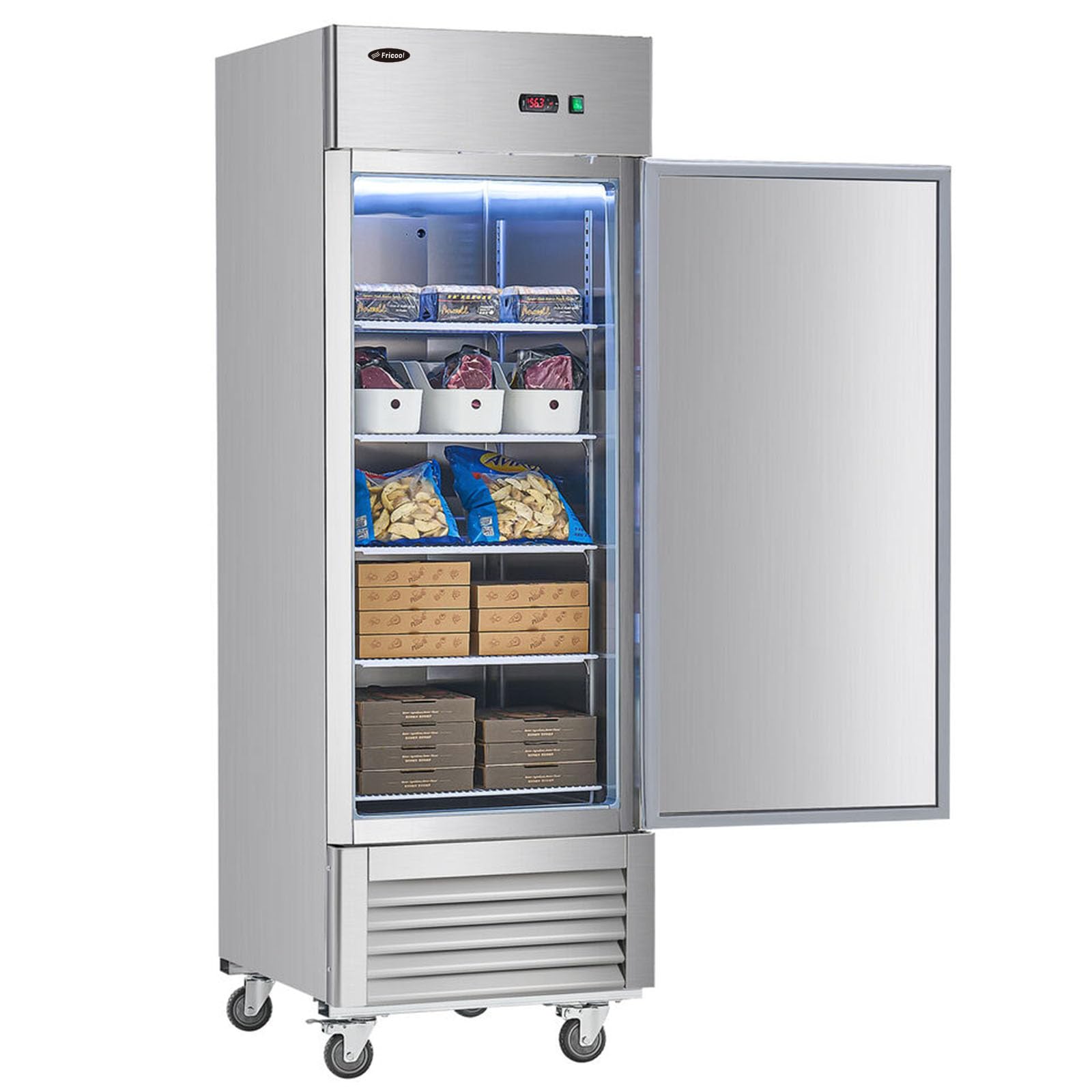 FRICOOL Commercial Refrigerator with Single Solid Door, 23 cu.ft Stainless Steel Reach-in Merchandiser Upright Freezerless Refrigerator for Restaurant, Bar, Shop, Residential Beverages and Drinks