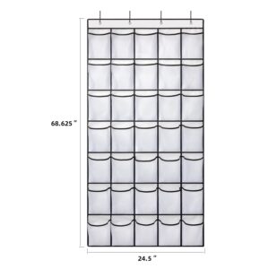 SAVERHO 35 Pockets Over the Door Shoe Organizer, Hanging Shoe Organizer for Door with 35 Mesh Pockets Large Capacity Shoe Hanging Storage Bag with 4 Metal Hooks (White-1Pack)