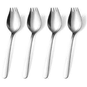 genlge sporks stainless steel 4 pack, 5.9 inch reusable metal spork, ice cream spoons salad forks flatware set, fruit appetizer dessert forks