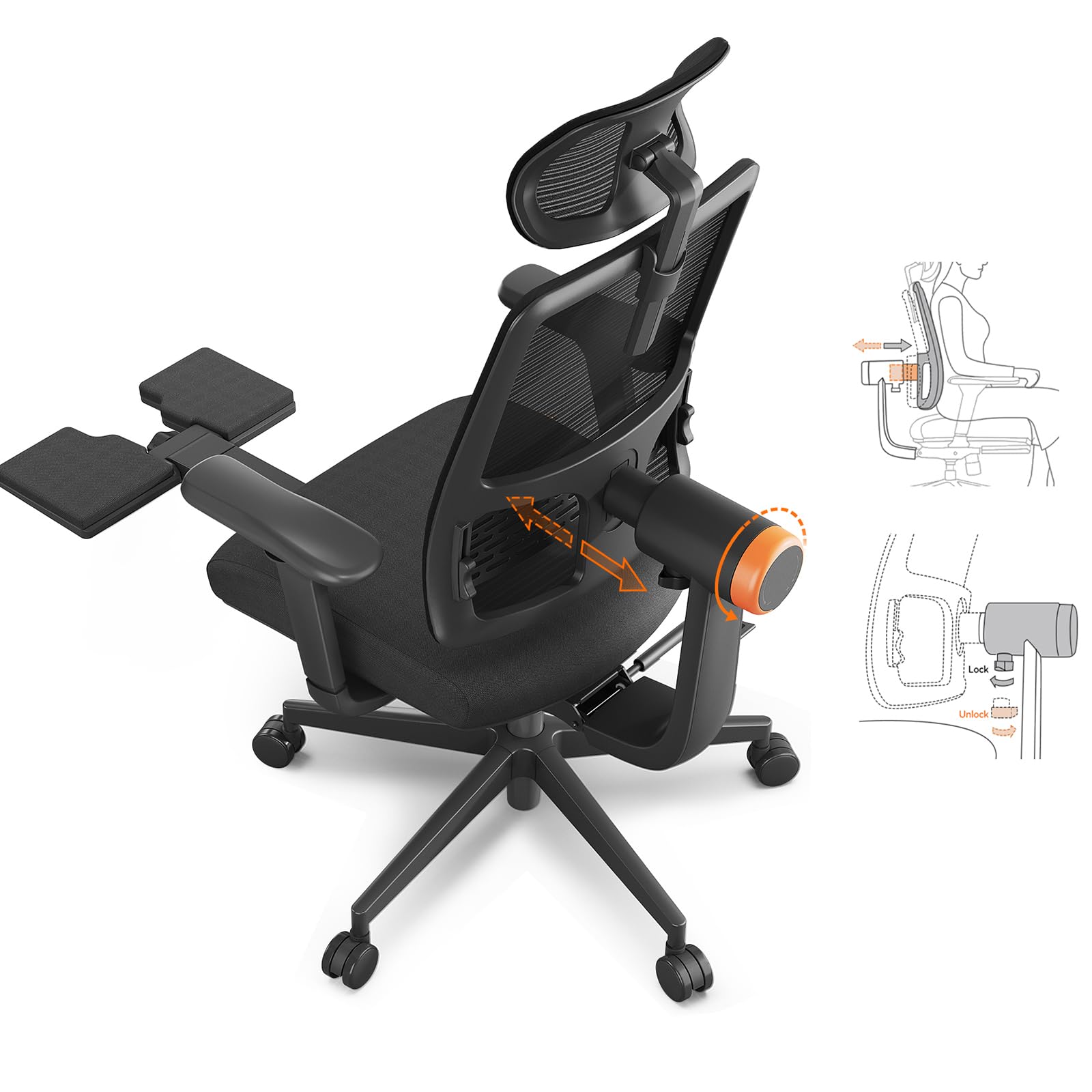 Newtral Ergonomic Chair with Footrest - Home Office Desk Chair with Auto-Following Lumbar Support, 4D Armrest, Seat Depth & Height Adjustable, 96°-136° Reclines