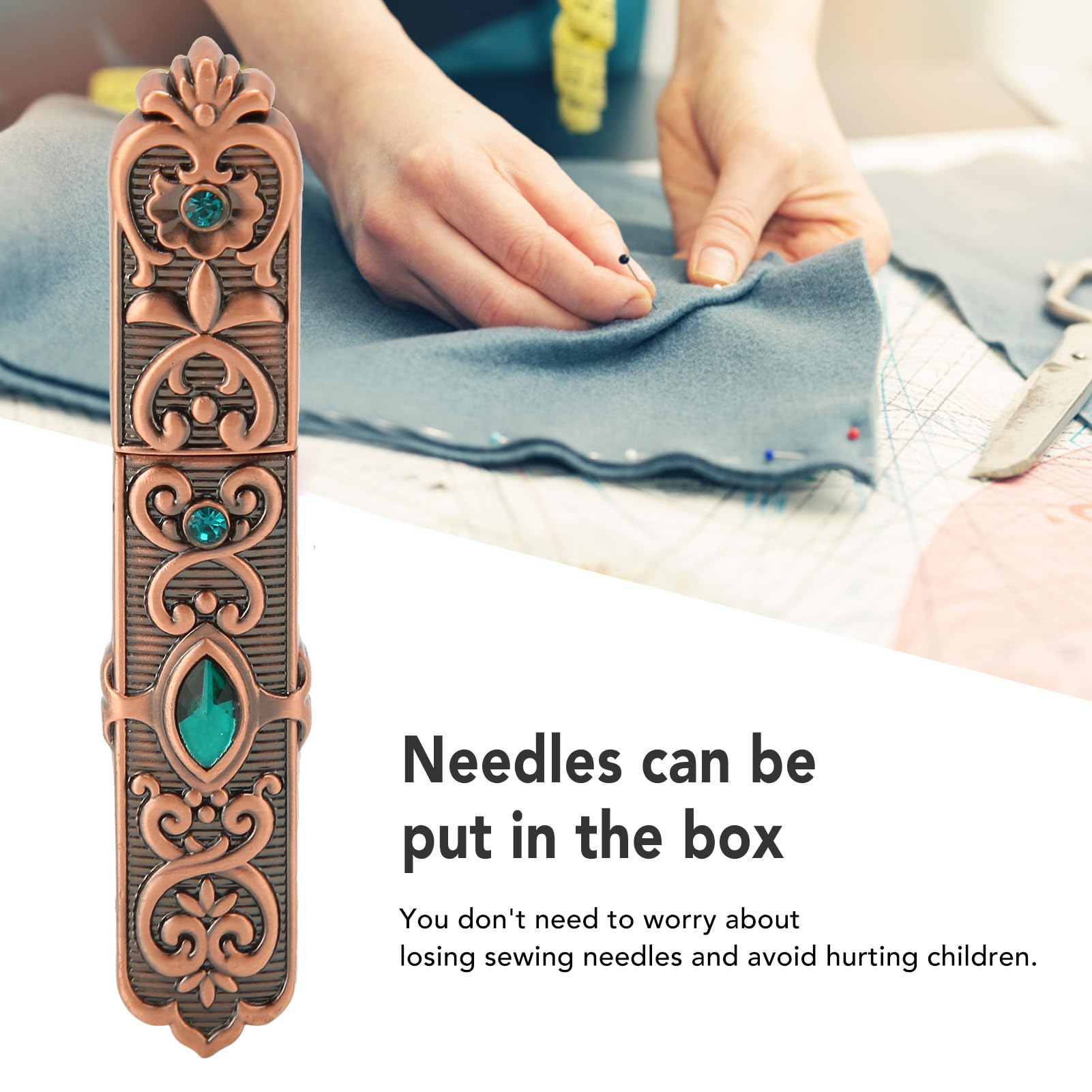 Vintage Design Sewing Needle Case with Zinc Alloy Needle Holder, Prevent Loss, Embroidery and Craft Art Work (Rose Gold)