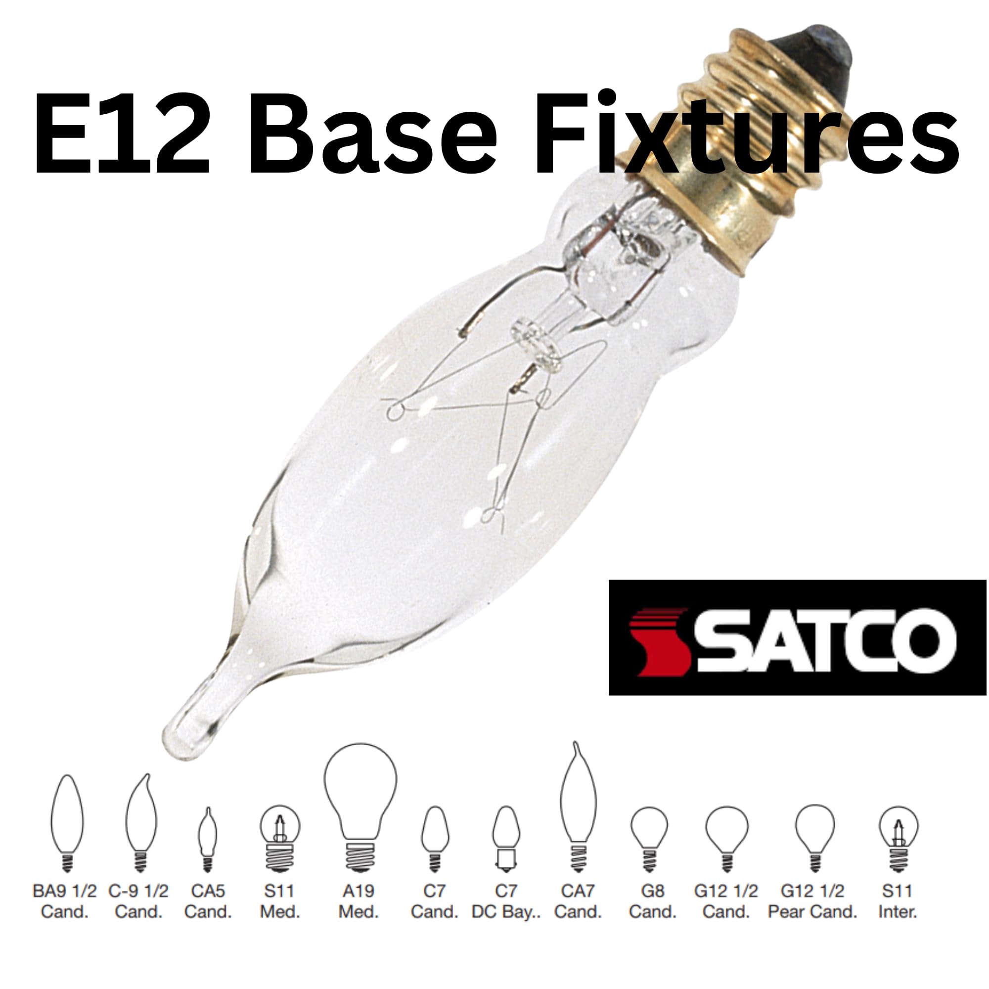 Satco S3241, 7 1/2W CAND Turn TIP CLR, 7.5 Watt CA5 Incandescent; Clear; 1500 Average Rated Hours; 40 Lumens; Candelabra Decorative Light Base; 120 Volt (25 Light Bulbs)