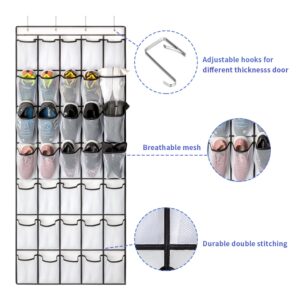 SAVERHO 35 Pockets Over the Door Shoe Organizer, Hanging Shoe Organizer for Door with 35 Mesh Pockets Large Capacity Shoe Hanging Storage Bag with 4 Metal Hooks (White-1Pack)