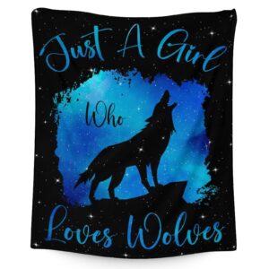 wolf blanket gifts - 40"x50" cute throw blanket for girls - black soft fuzzy blankets for bed, couch & living room