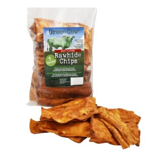 greencow rawhide chips beef flavor 1-pound bag - premium large dog rawhide chews - ideal for agressive chewers dog rawhide treats - durable rawhide bones for large dogs