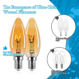 Brighfivey Amber Candelabra Bulb 25W Equivalent, 2W Ultra-Fine Filament E12 Base Candelabra LED Light Bulb, Dimmable Amber LED Bulbs 2000k Soft Warm, Candle Chandelier Bulbs, 6 Pack