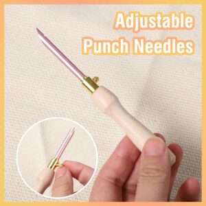 35 Pcs Punch Needle Kit, Punch Needle Tool Adjustable Punch Needle Embroidery Kits Include Wooden Handle Embroidery Pen Set, Big Eye Needles, Punch Needle Cloth - Stocking Stuffers for Adults Beginne