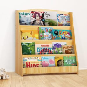 mopam toddler bookshelf 4-tier kids wooden bookshelf baby storage book rack bookshelf for kids bookcase for toddlers children bookcase kids bookcase for toddler room, nursery, classroom