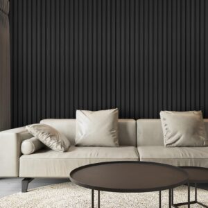 Art3d 8-Pack 96 x 6in. WPC Acoustic Slat Wall Panel for Modern Interior Decor, TV Background, Living Room, Matte Black