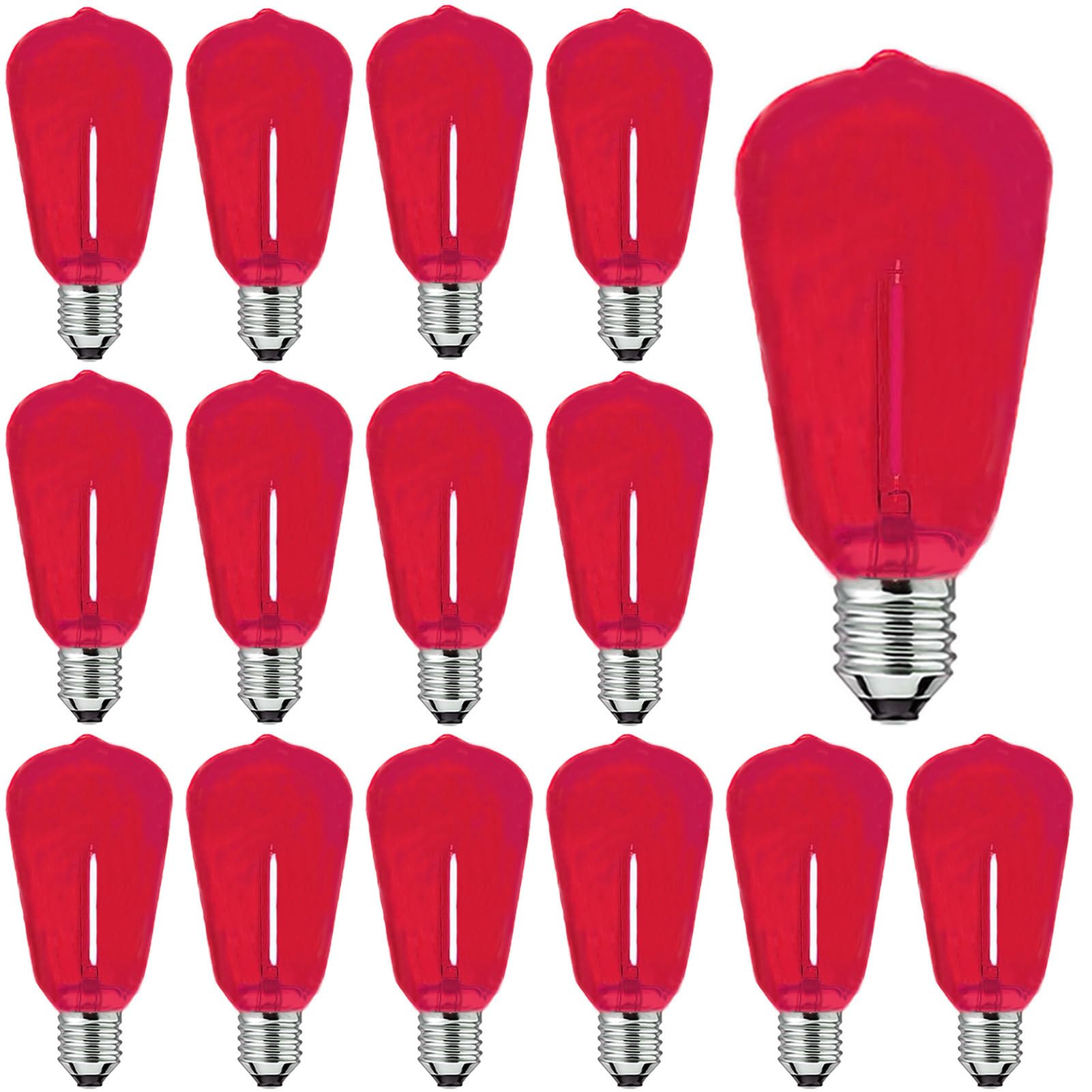 Red ST38 Replacement LED Bulb Red 1W Shatterproof C7/E12 Candelabra Base ST38 Filament Bulb Red Plastic LED Indoor Outdoor String Light Replacement Bulbs for Wedding Party Home, Red (15 Pack)