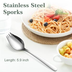 GENLGE Sporks Stainless Steel 4 Pack, 5.9 inch Reusable Metal Spork, Ice Cream Spoons Salad Forks Flatware Set, Fruit Appetizer Dessert Forks