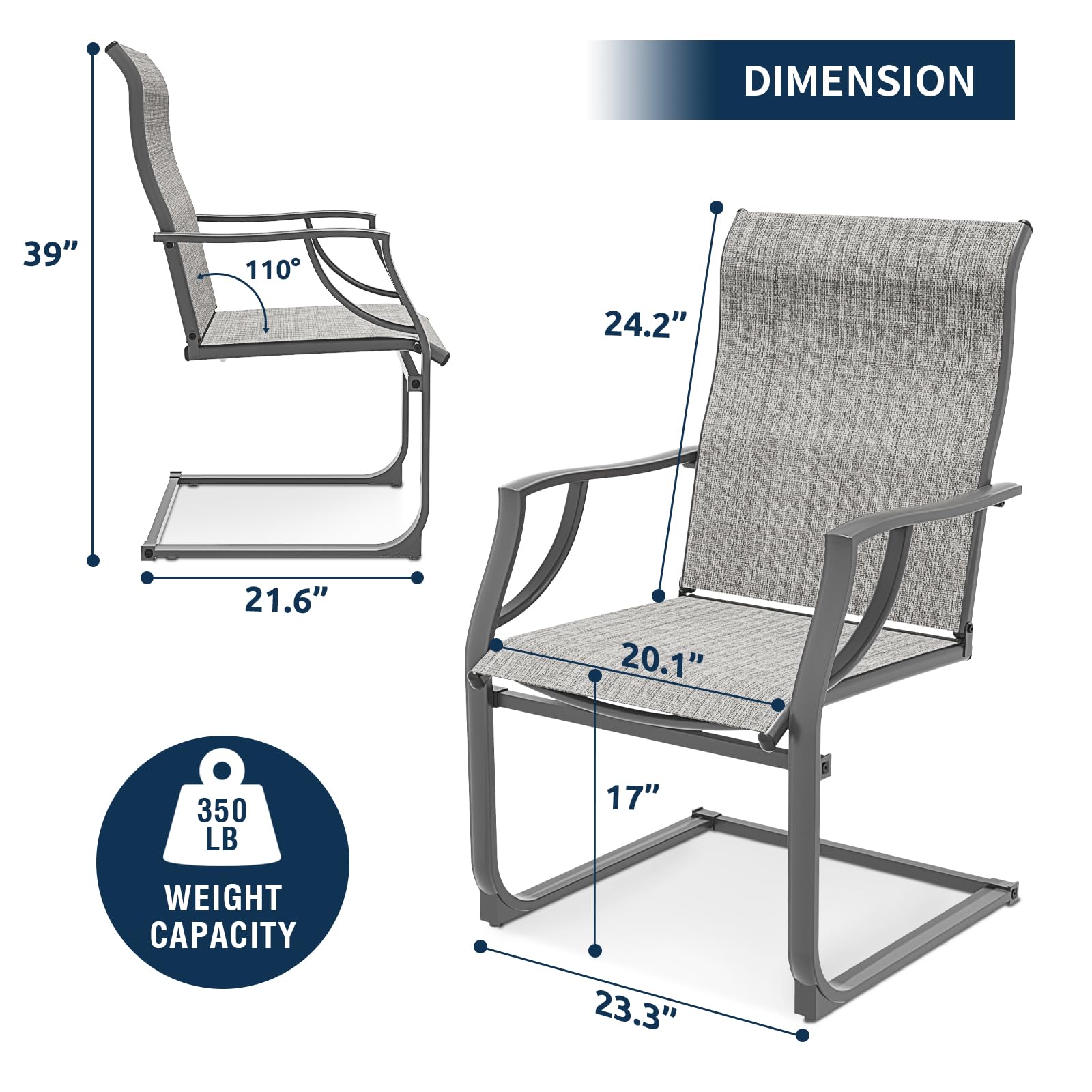 Amopatio Patio Chairs Set of 4, Outdoor Dining Chairs for All Weather, Breathable Garden Outdoor Furniture for Backyard Deck, Grey & White