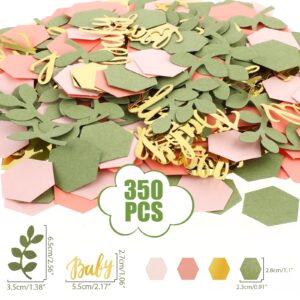 Baby Shower Confetti, 350 Pcs Baby Shower Decorations Confetti Champaign Gold Ivory Sage Green Eucalyptus Hexagon Confetti Table Scatter Confetti for Ice Cream Theme Party Birthday Party Wedding