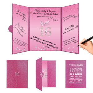 crenics sweet 16 birthday decorations, creative hot pink 16th birthday guest book alternative, large 16th birthday signature book 12" x 18", great 16 years old birthday gifts for girls