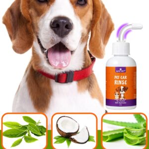 GJYC PET Dog Ear Cleaner-Ear Rinse & 100pcs Dog Ear Wipes & 30 Cotton Swabs Dog Ear Inflammation Therapy for Itch Relief, Soothe Ear Inflammation, Removes Wax, Odor