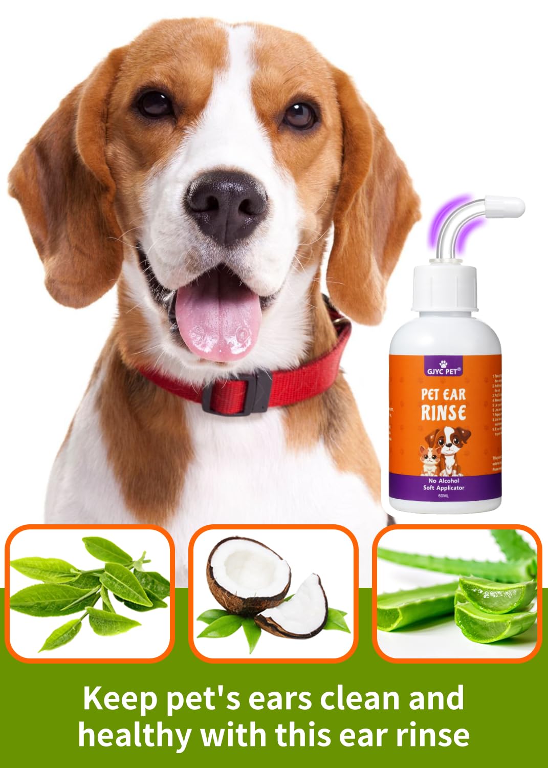 GJYC PET Dog Ear Cleaner-Ear Rinse & 100pcs Dog Ear Wipes & 30 Cotton Swabs Dog Ear Inflammation Therapy for Itch Relief, Soothe Ear Inflammation, Removes Wax, Odor