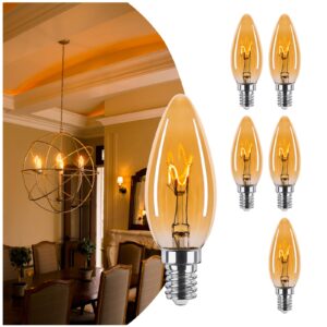 brighfivey amber candelabra bulb 25w equivalent, 2w ultra-fine filament e12 base candelabra led light bulb, dimmable amber led bulbs 2000k soft warm, candle chandelier bulbs, 6 pack