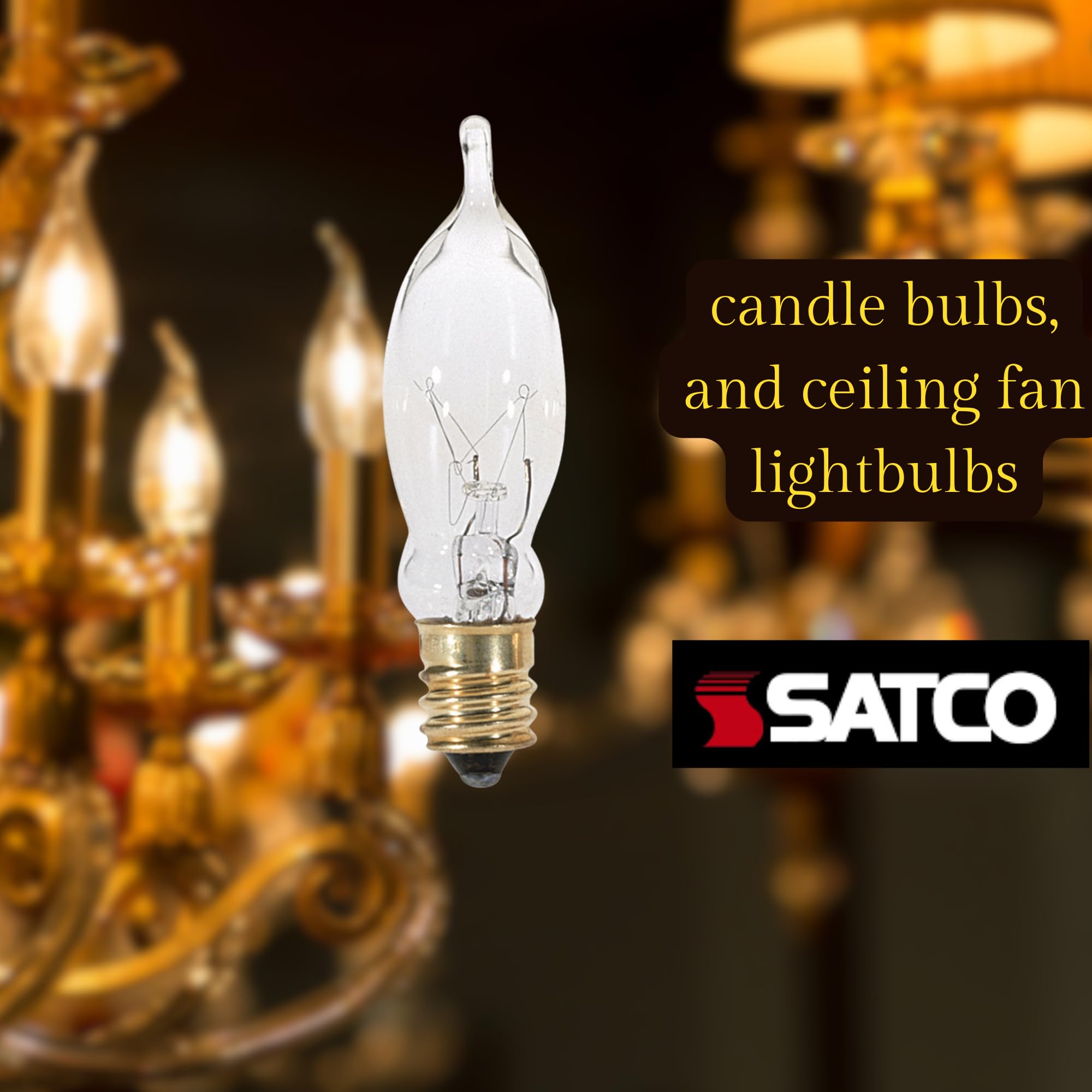 Satco S3241, 7 1/2W CAND Turn TIP CLR, 7.5 Watt CA5 Incandescent; Clear; 1500 Average Rated Hours; 40 Lumens; Candelabra Decorative Light Base; 120 Volt (25 Light Bulbs)