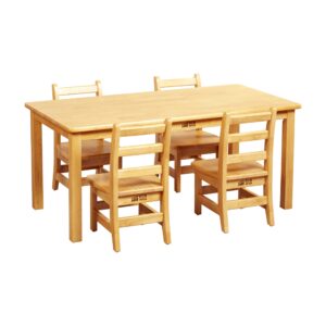 ecr4kids 24in x 48in rectangular hardwood table with 20in legs and four 10in chair, kids furniture, honey