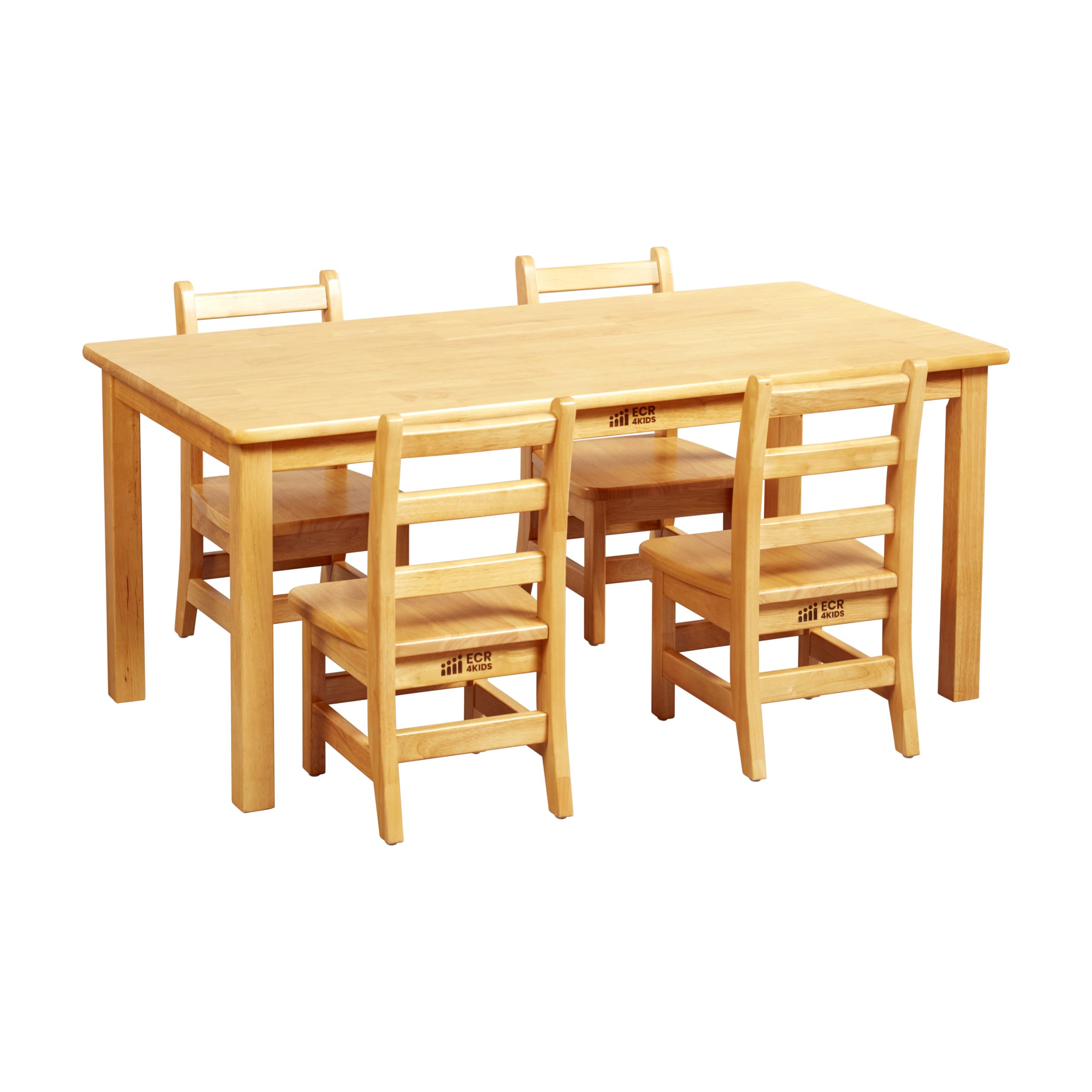 ECR4Kids 24in x 48in Rectangular Hardwood Table with 20in Legs and Four 10in Chair, Kids Furniture, Honey