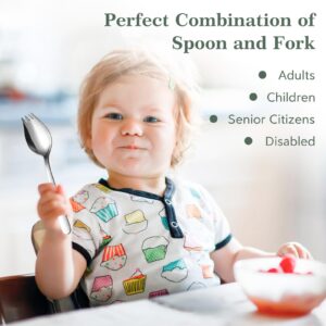 GENLGE Sporks Stainless Steel 4 Pack, 5.9 inch Reusable Metal Spork, Ice Cream Spoons Salad Forks Flatware Set, Fruit Appetizer Dessert Forks