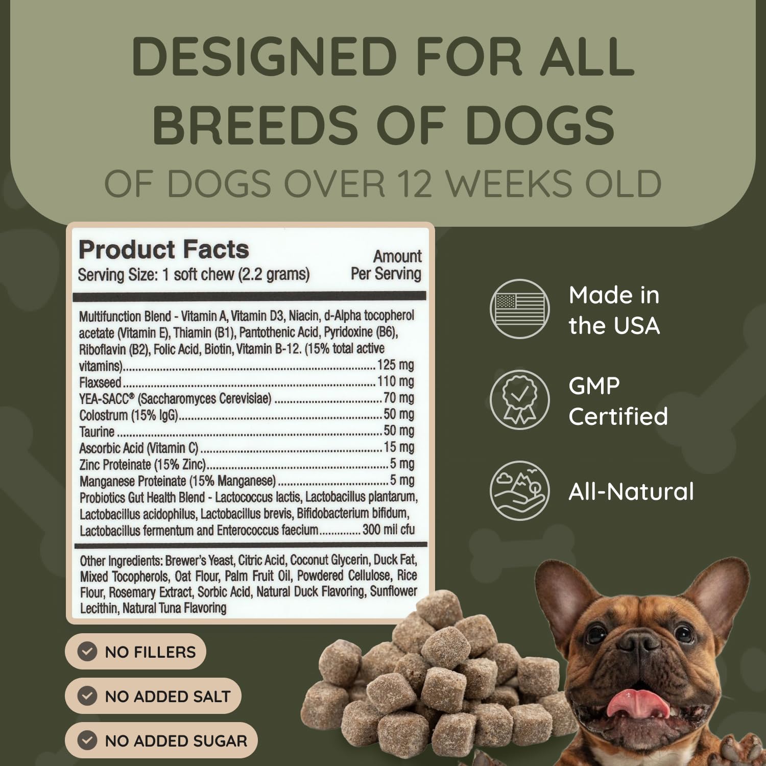 Asher House Wellness Dog Multivitamin Chews - Dog Vitamins and Supplements, Soft Chew for Pet Dogs with Probiotics, Flaxseed, Colostrum - Comprehensive Health Support from Puppy to Senior, 120 Chews