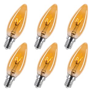 Brighfivey Amber Candelabra Bulb 25W Equivalent, 2W Ultra-Fine Filament E12 Base Candelabra LED Light Bulb, Dimmable Amber LED Bulbs 2000k Soft Warm, Candle Chandelier Bulbs, 6 Pack