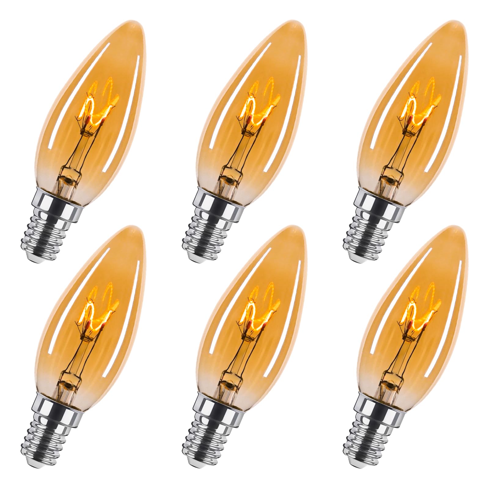 Brighfivey Amber Candelabra Bulb 25W Equivalent, 2W Ultra-Fine Filament E12 Base Candelabra LED Light Bulb, Dimmable Amber LED Bulbs 2000k Soft Warm, Candle Chandelier Bulbs, 6 Pack