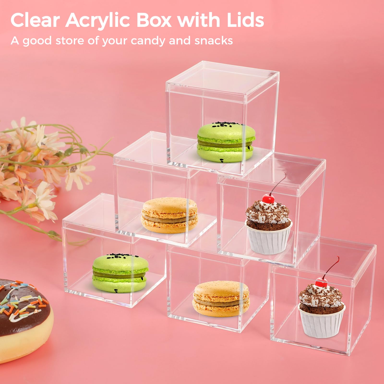 40 Pcs Clear Acrylic Boxes, Small Clear Boxes with Lids, 2.2 x 2.2 x 2.2 in Plastic Square Cube, Square Display Box, Clear Container Boxes for Candy Pill Earring Jewelry Tiny Beads