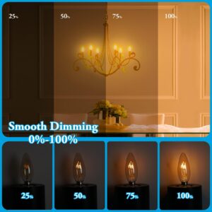 Brighfivey Amber Candelabra Bulb 25W Equivalent, 2W Ultra-Fine Filament E12 Base Candelabra LED Light Bulb, Dimmable Amber LED Bulbs 2000k Soft Warm, Candle Chandelier Bulbs, 6 Pack