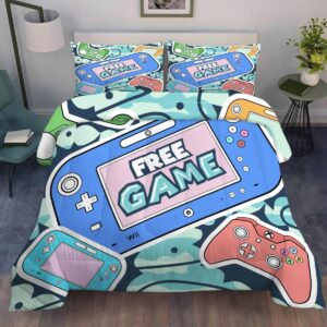 hchuang gamer comforter set for boys queen size 3 piece gamer bedding sets video game bedding sets for kids