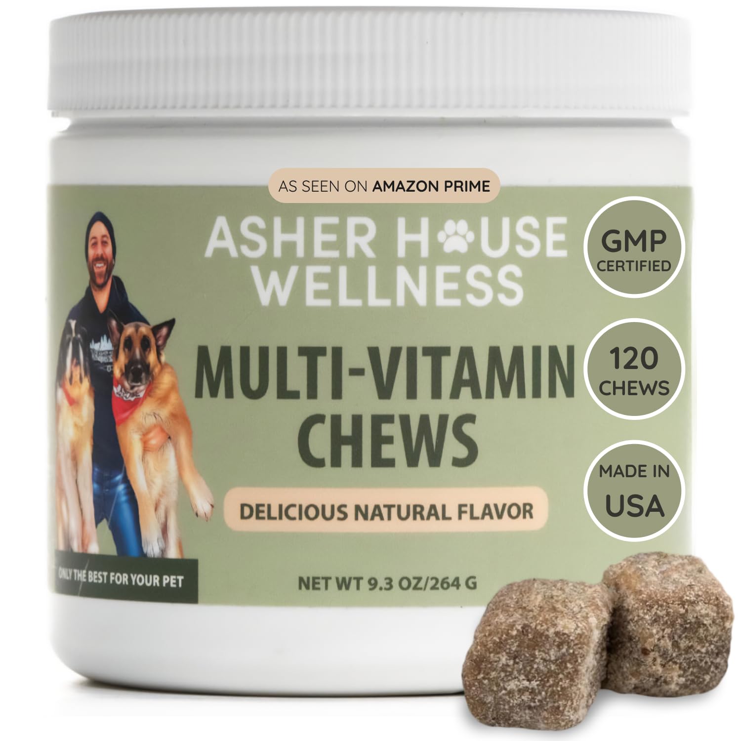 Asher House Wellness Dog Multivitamin Chews - Dog Vitamins and Supplements, Soft Chew for Pet Dogs with Probiotics, Flaxseed, Colostrum - Comprehensive Health Support from Puppy to Senior, 120 Chews