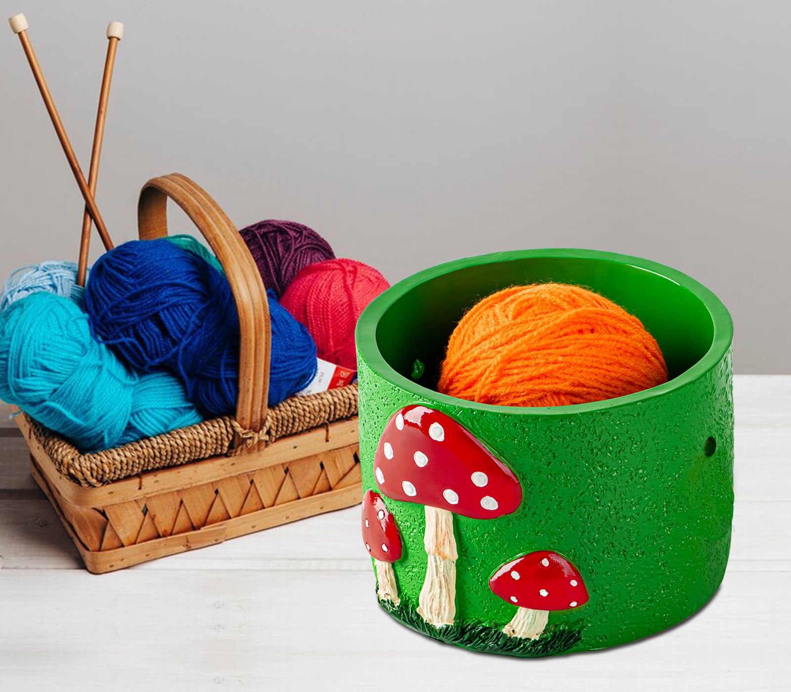 Mushroom Yarn Bowl for Crocheting Green Crochet Bowls for Yarn Red Docor Crochet Bowl Knitting Bowl