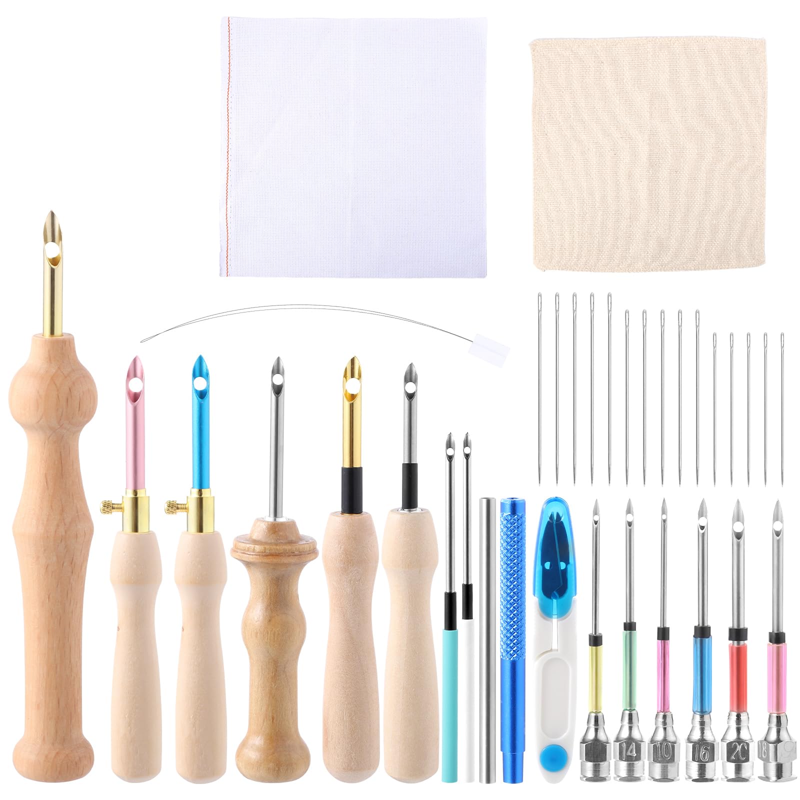 35 Pcs Punch Needle Kit, Punch Needle Tool Adjustable Punch Needle Embroidery Kits Include Wooden Handle Embroidery Pen Set, Big Eye Needles, Punch Needle Cloth - Stocking Stuffers for Adults Beginne