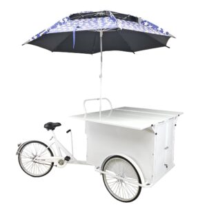 fixturedisplays® 24" tire 90 x 51.5 x 41" white vending trike mobile food beverage bike cart white blue star with 86.6" umbrella 10165-nf