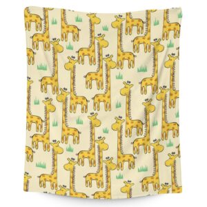 giraffe blanket gift - 40 x 50 inches cute throw blanket for kids, boys & girls - yellow soft fuzzy funny animals blankets for bed, couch & travel